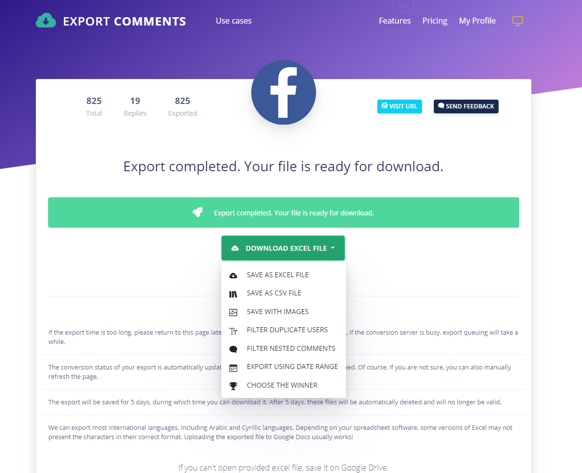 How to export Facebook comments to Excel