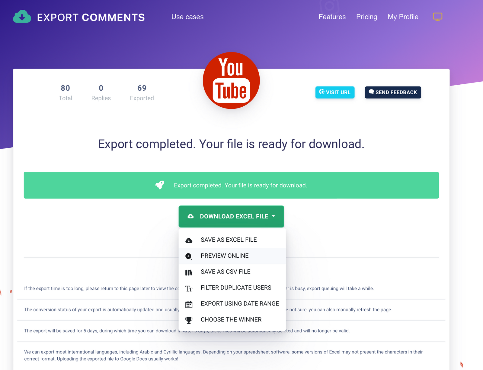 How to export YouTube comments to Excel